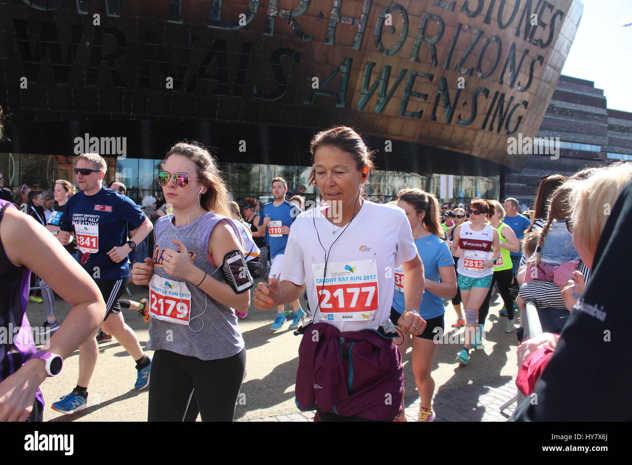 Cardiff, Wales. 2nd April 2017. Athletes take on the Cardiff Bay 10k ...