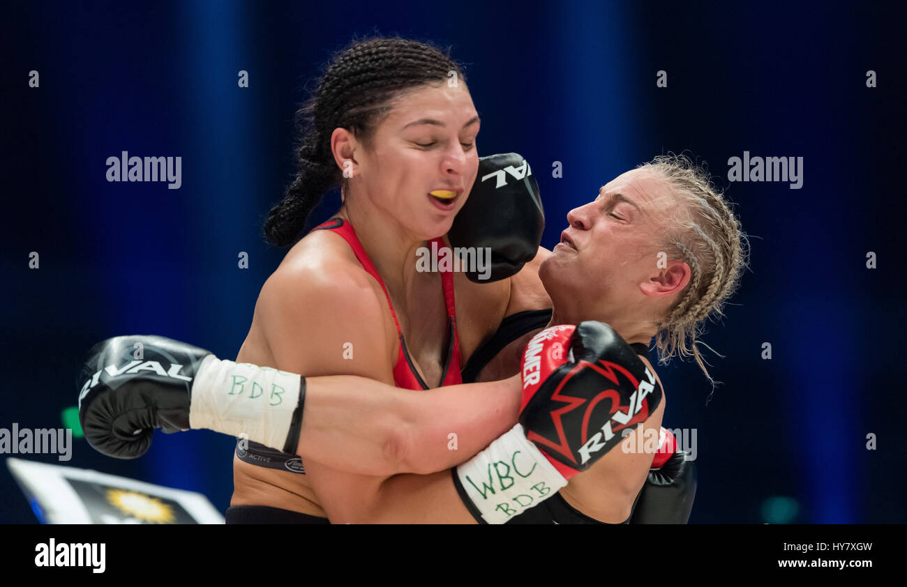 Dortmund, Germany. 01st Apr, 2017. German boxer Christina Hammer (L) in ...