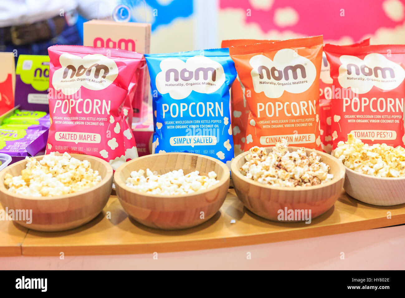 ExCel Exhibition Centre, London, UK. 2nd Apr, 2017. Popcorn from nom on ...