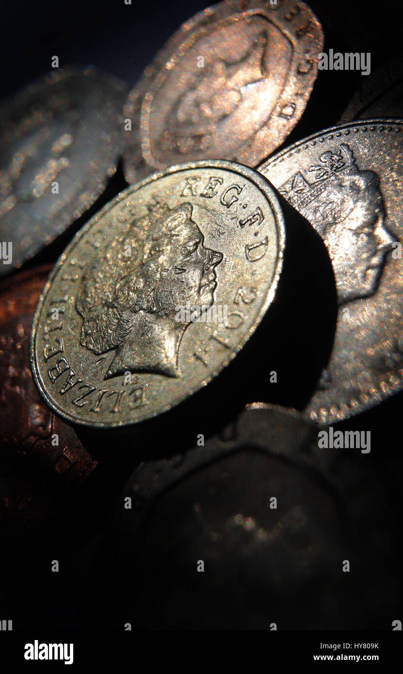 ILLUSTRATION - British Pence and a one Pound coin, photographed in ...