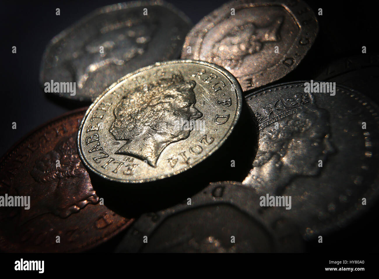 ILLUSTRATION - British Pence and a one Pound coin, photographed in ...