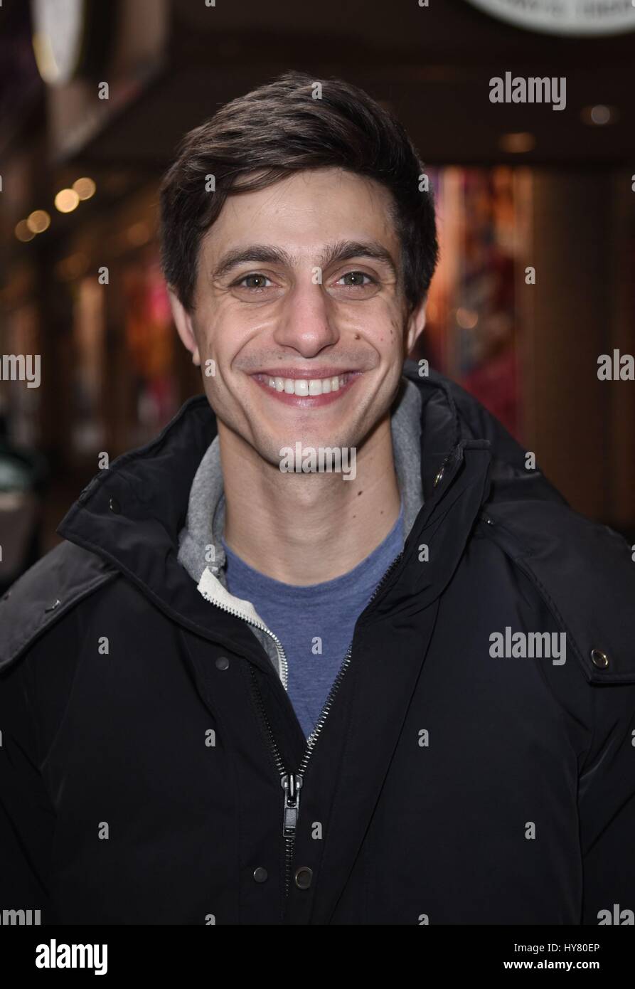 Gideon Glick exits the Booth Theater after his play "Significant Other ...