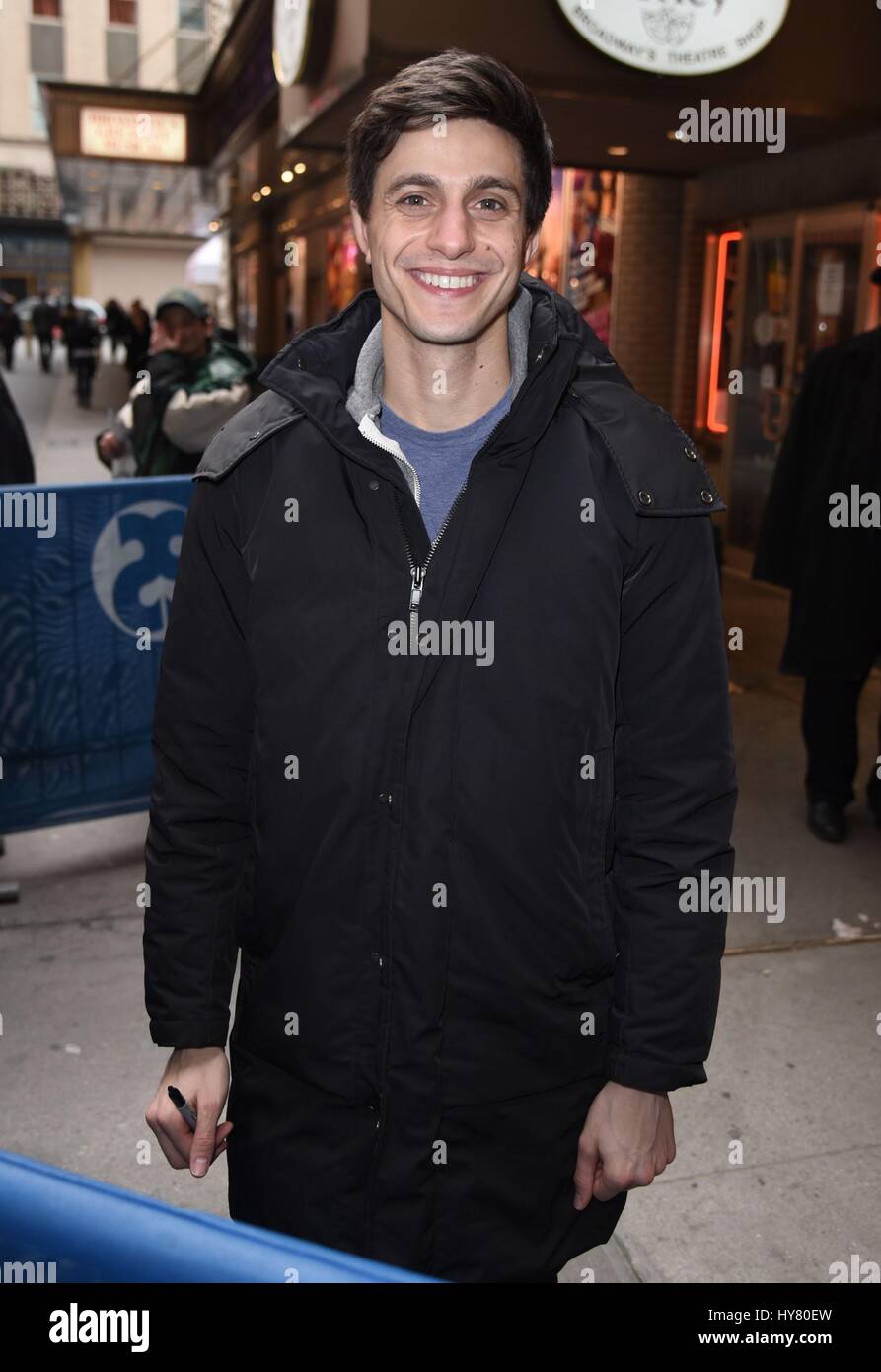 Gideon Glick exits the Booth Theater after his play "Significant Other ...