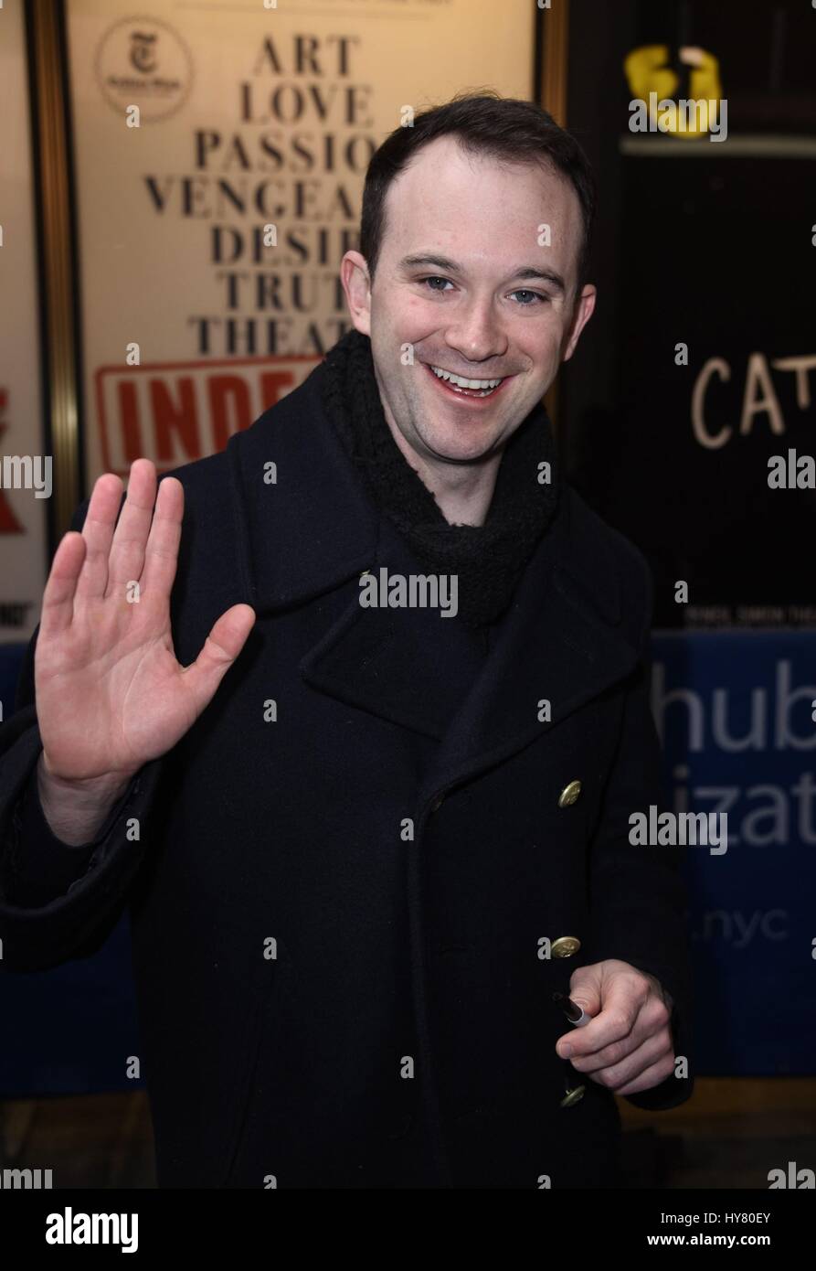 Luke Smith exits the Booth Theater after his play "Significant Other ...