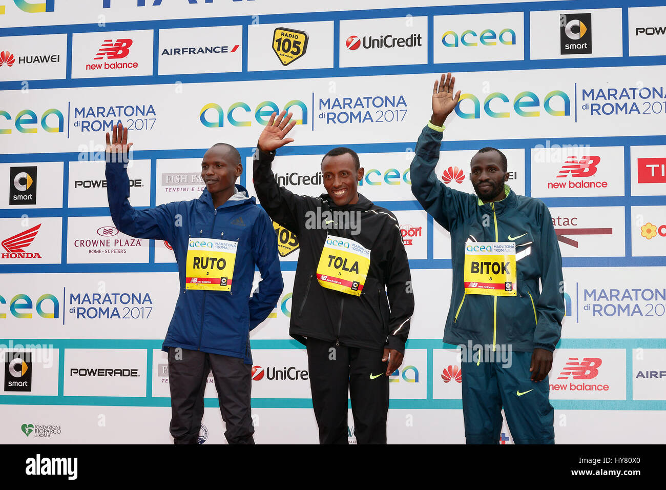 Rome, Italy. 02nd Apr, 2017. On stage with the top three finishers in ...