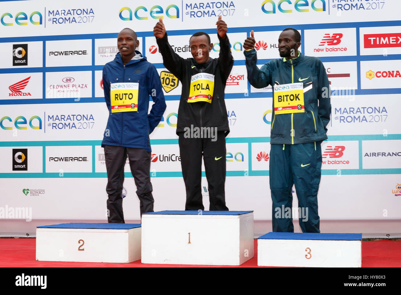 Rome, Italy. 02nd Apr, 2017. On stage with the top three finishers in ...