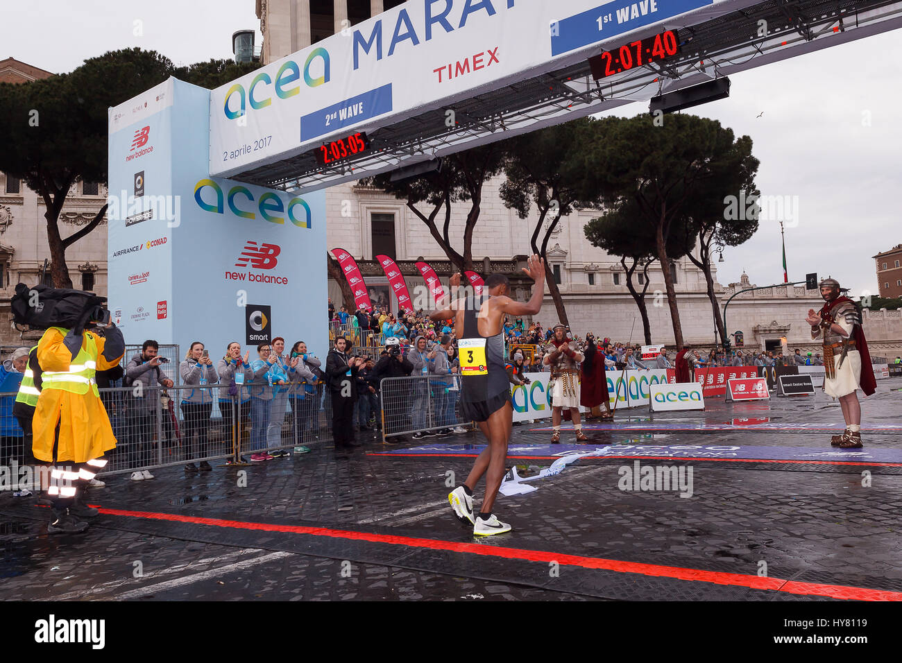 Rome, Italy - April 2, 2017: Tola Shura Kitata is the winner of the men ...