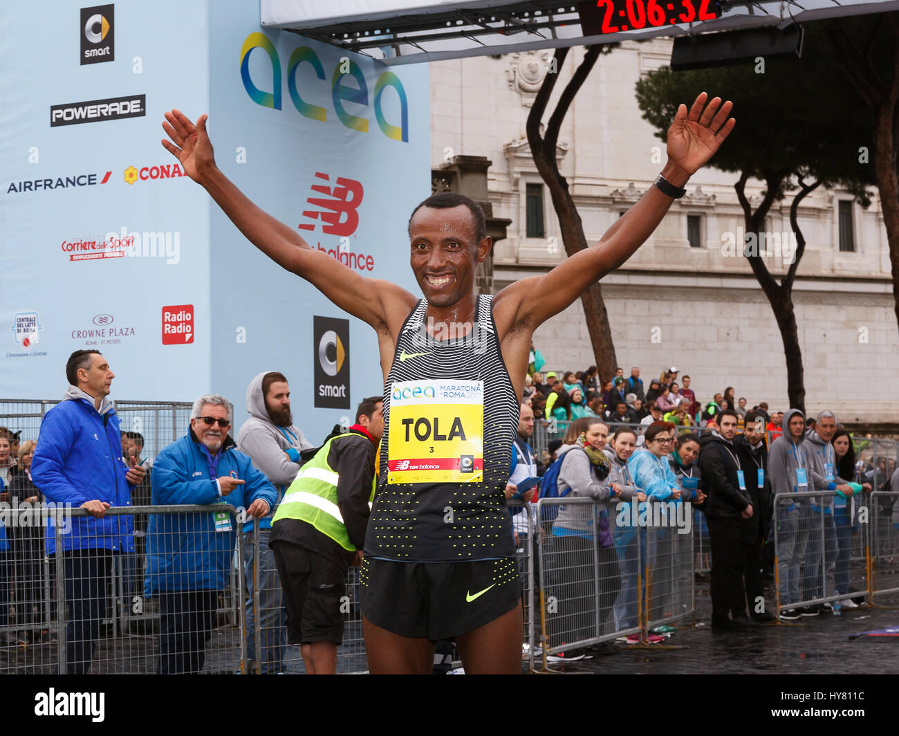 Rome, Italy - April 2, 2017: Tola Shura Kitata is the winner of the men ...