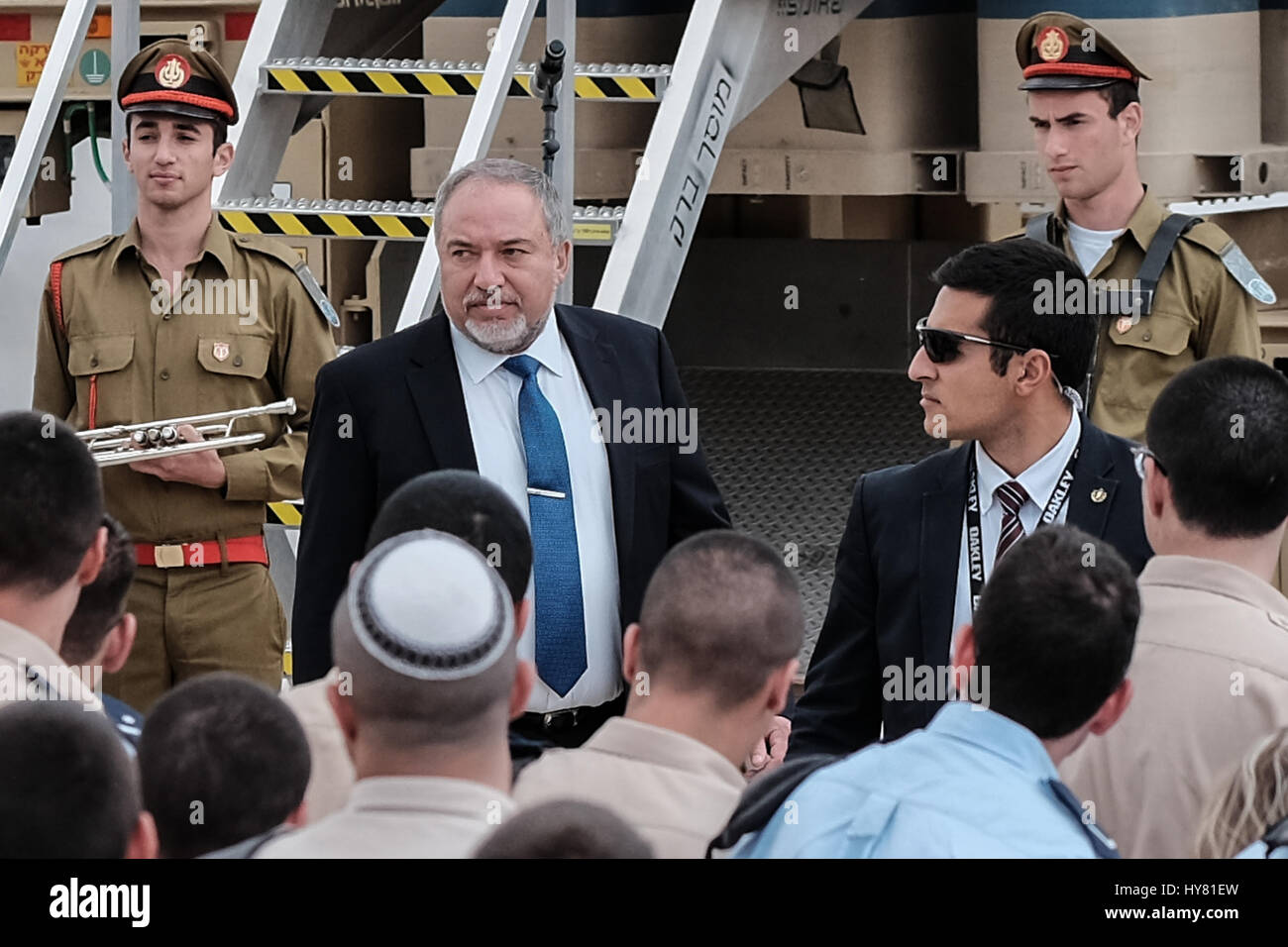 Hatzor Airbase, Israel. 2nd April, 2017. Israeli Minister of Defense ...