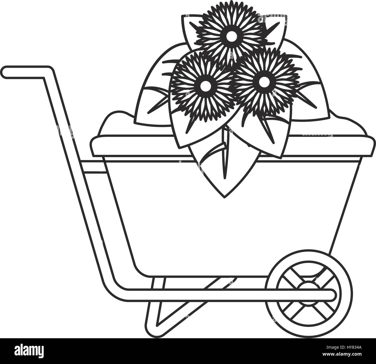 wheelbarrow with beautiful flowers over white background. vector ...