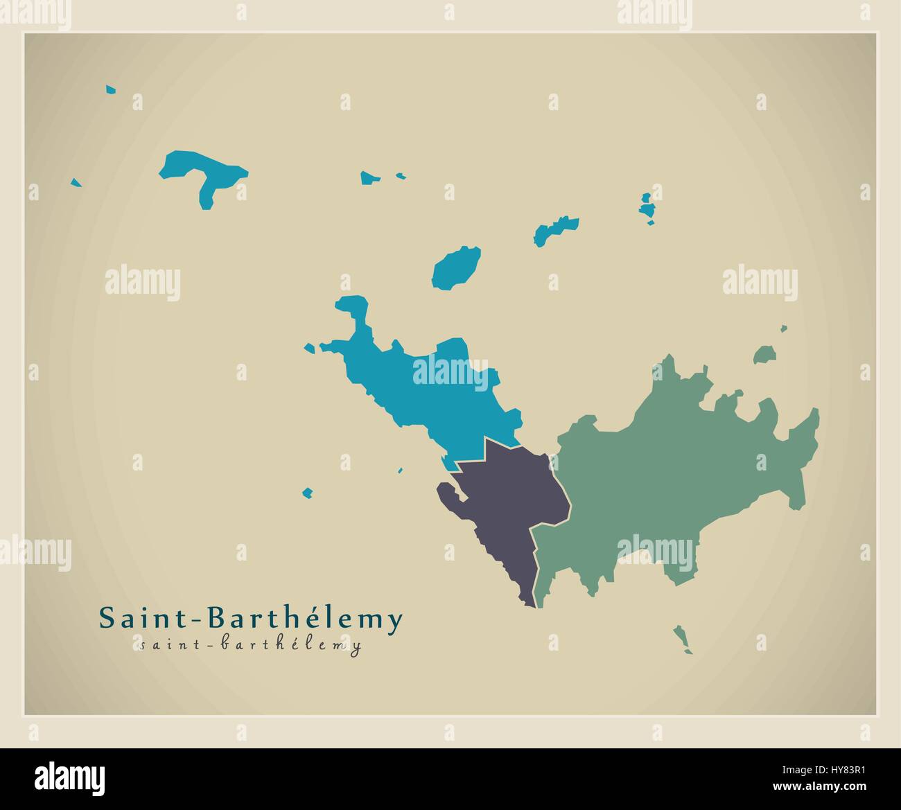 Modern Map - Saint-Barthelemy with regions colored BL Stock Vector ...