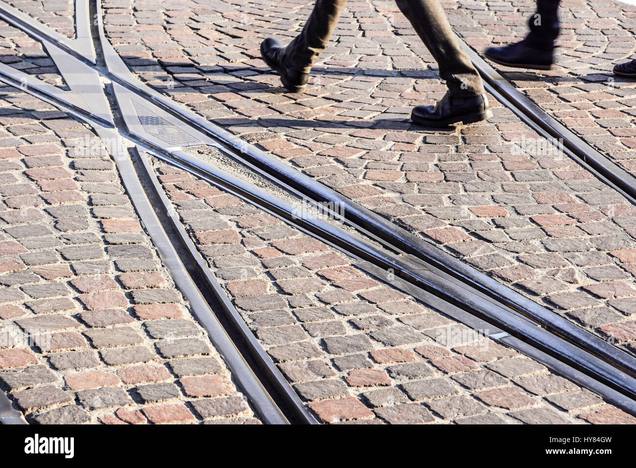 Tramway tram crossing road hi-res stock photography and images - Alamy