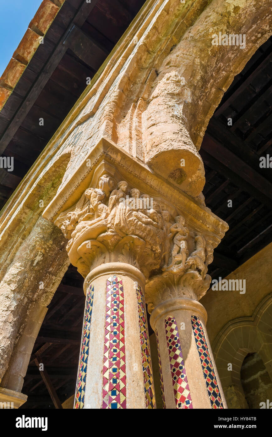 The cloister of the abbey of Monreale at Palermo, Sicily, Italy Stock ...