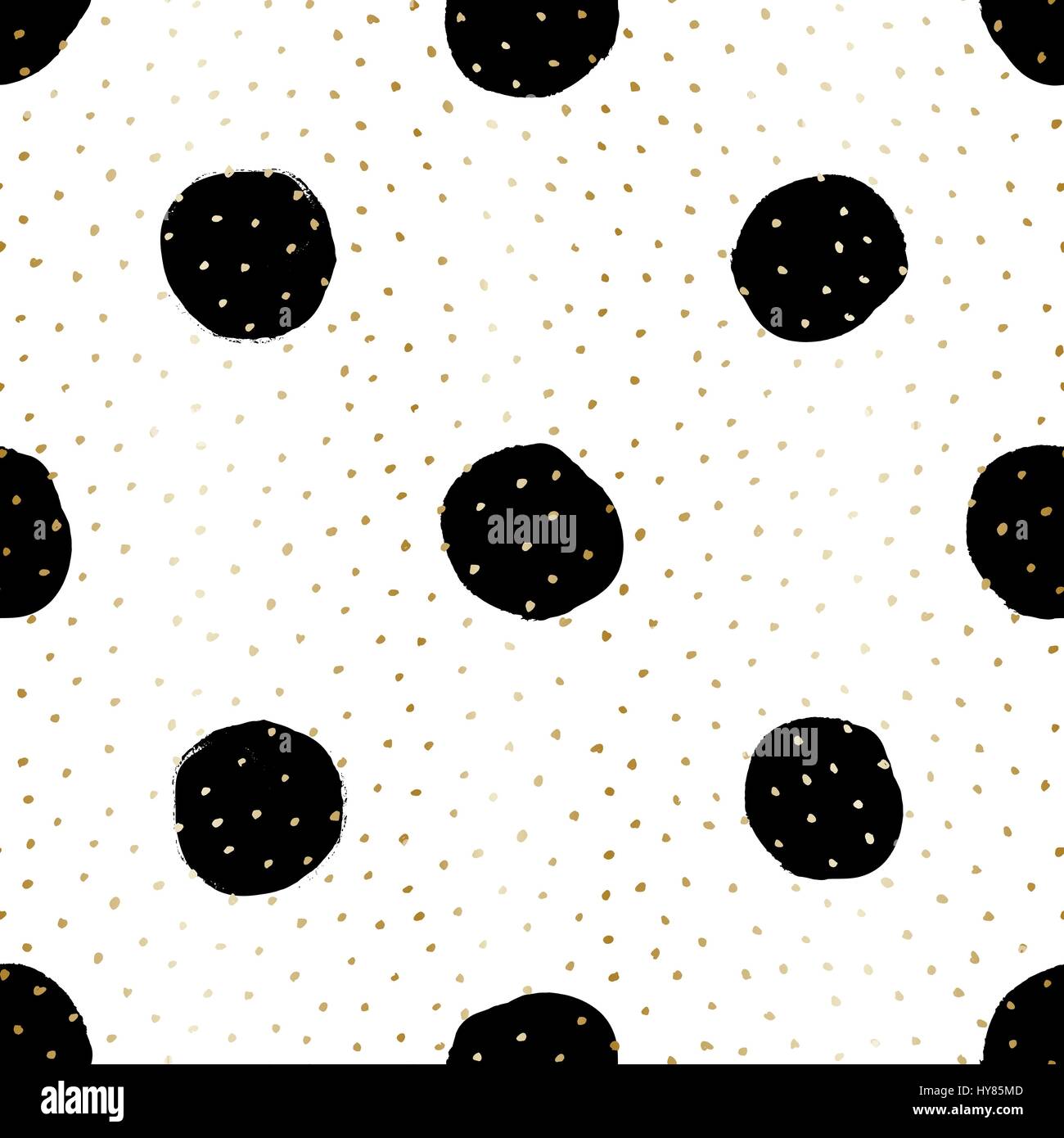 Hand drawn seamless repeat pattern with round shapes in black and ...