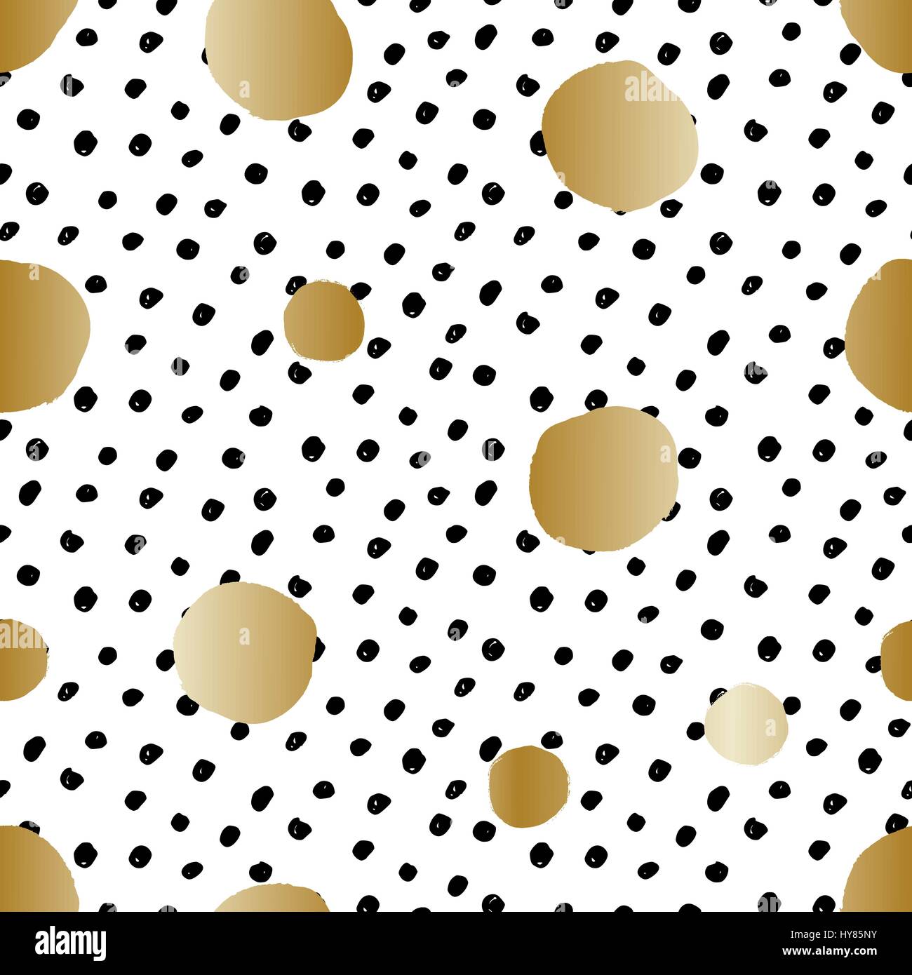 Hand drawn seamless repeat pattern with round shapes in golden and ...
