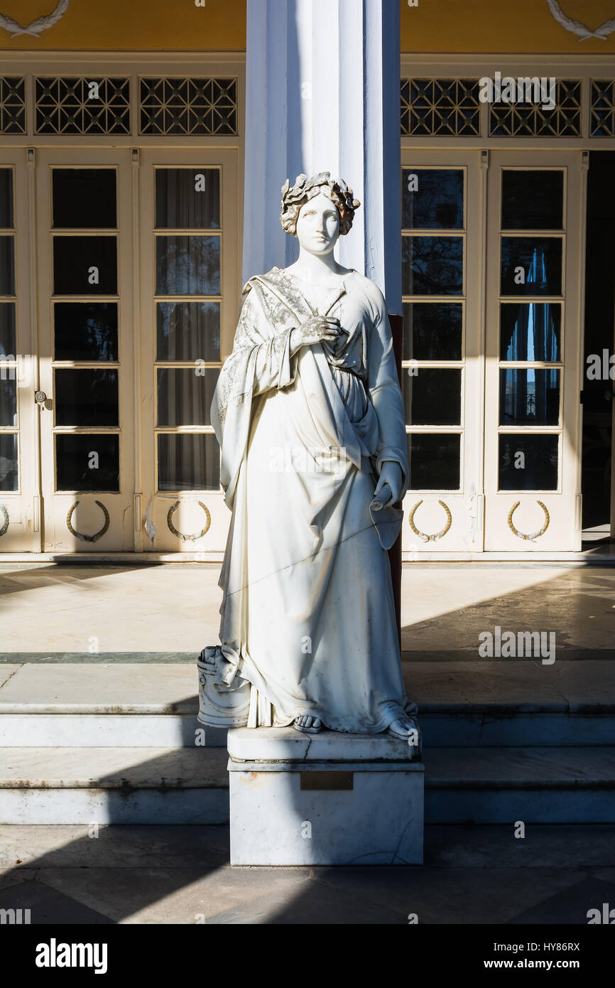 Statue of a Greek mythical muse in Achilleion palace, Corfu Island ...