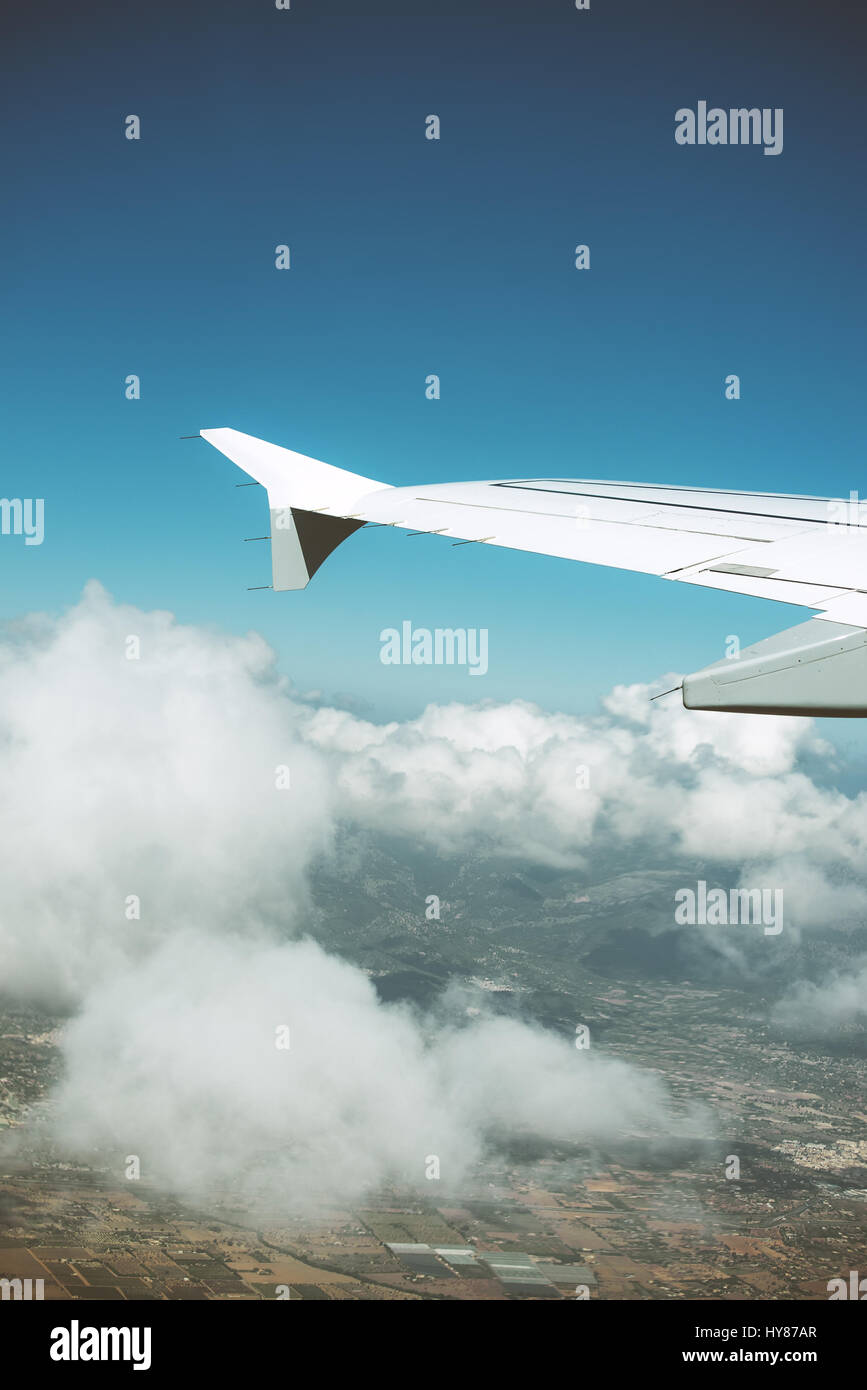 Wing of an airplane, view from window Stock Photo - Alamy