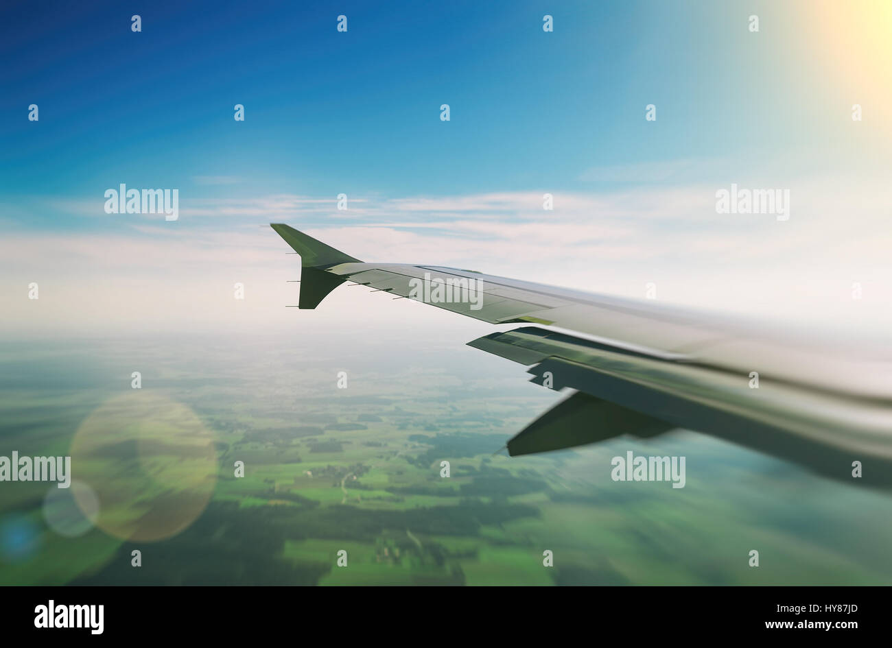Wing of an airplane, view from window Stock Photo - Alamy