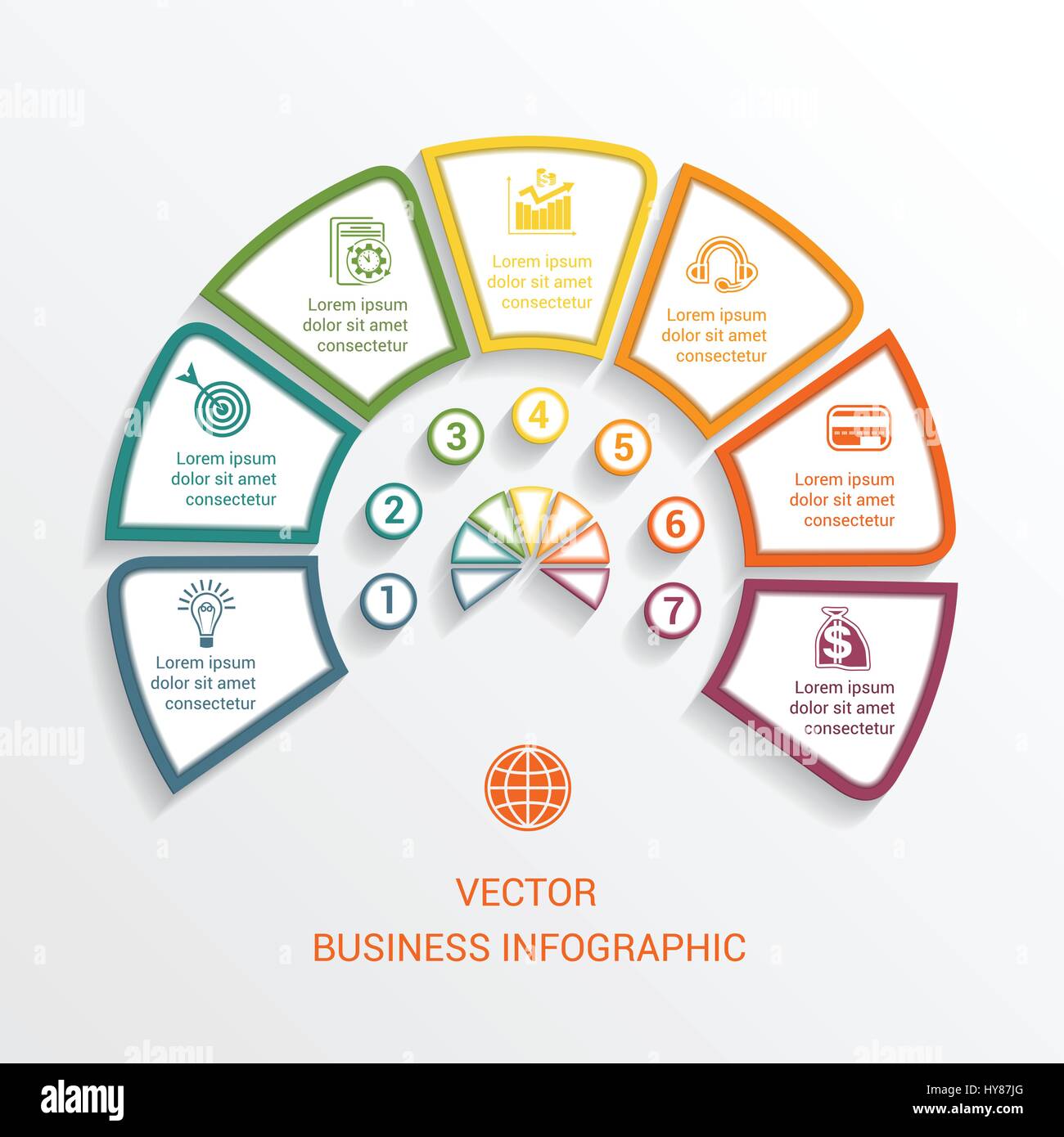 Vector semicircle infographics template seven positions for workflow ...