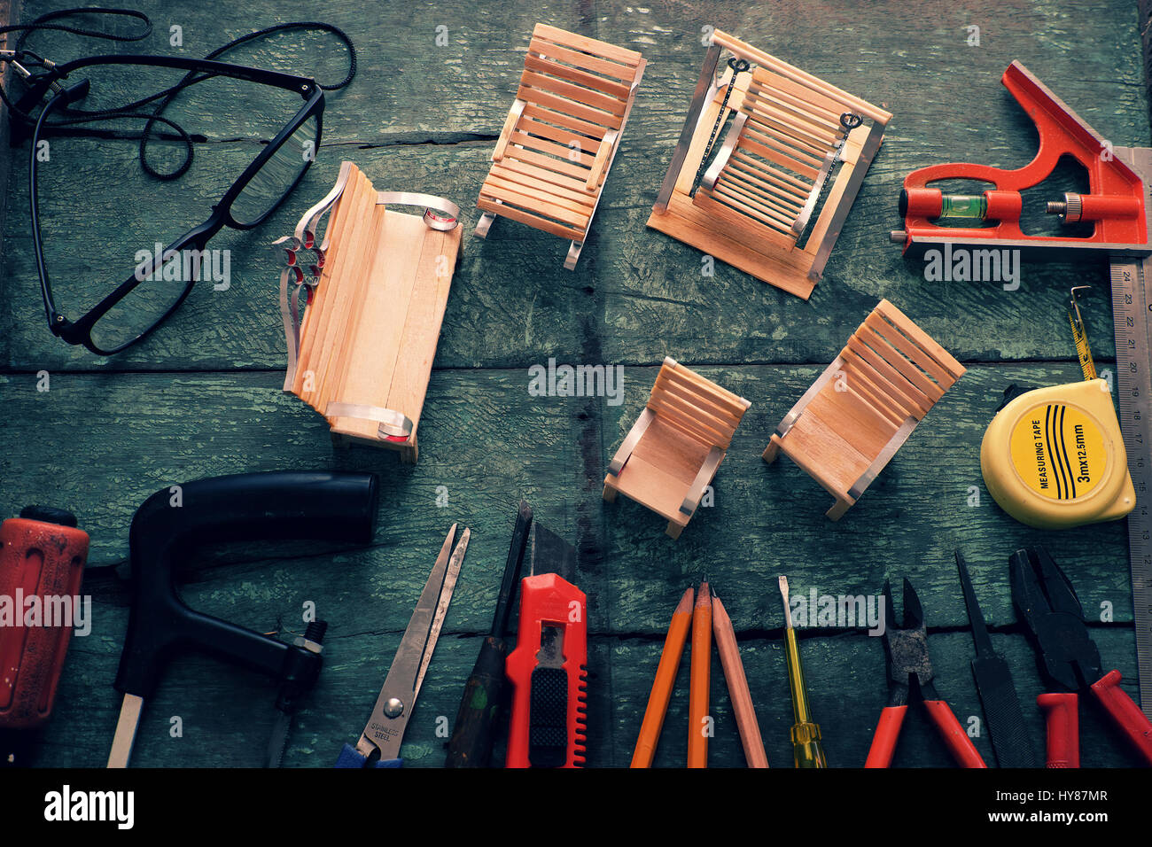 Diy tools background with group of crafting tools like scissors, hammer ...