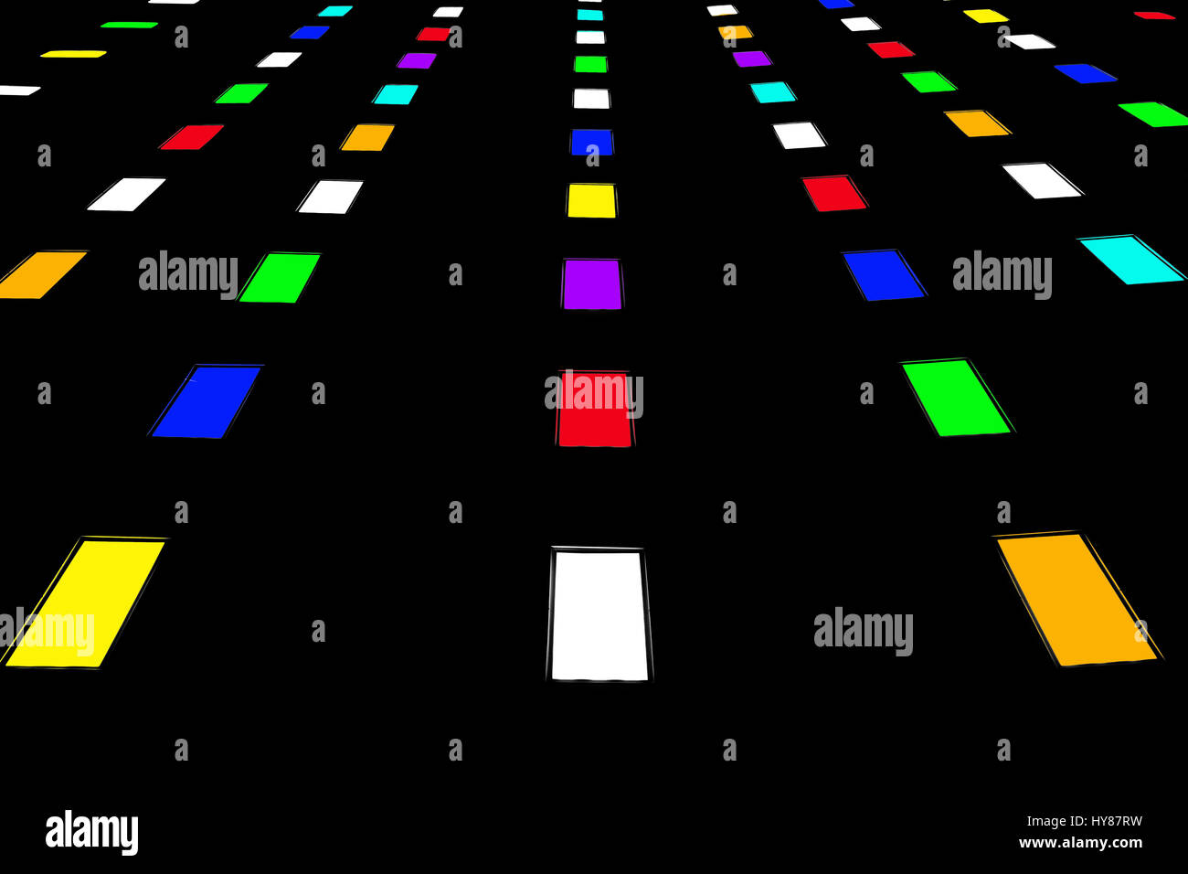 The variety color light in a long line in the blackness. Rows of light ...