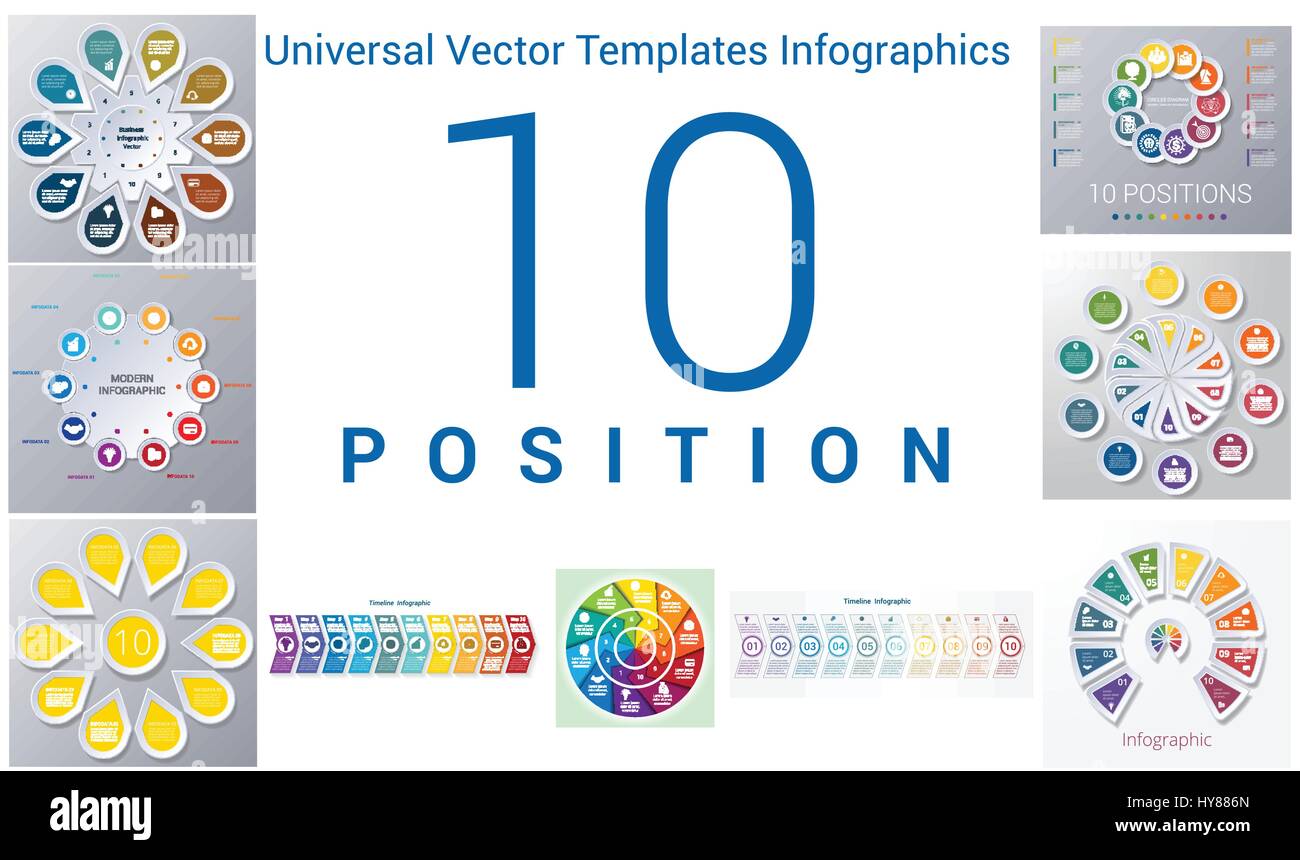 Universal Vector Templates Infographics for 10 positions. Business ...