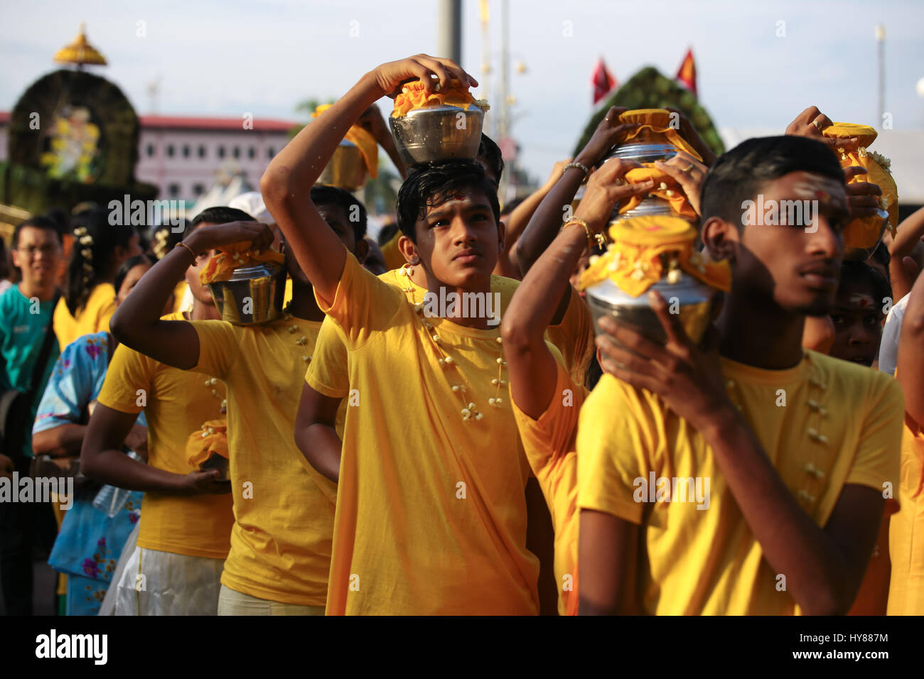 Teenage Thaipusam paal kudam bearer at Batu Cave temple, Kuala Lumpur ...