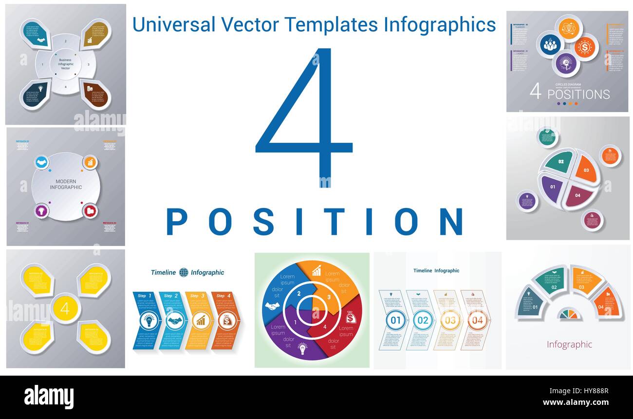 Universal Vector Templates Infographics for 4 positions. Business ...
