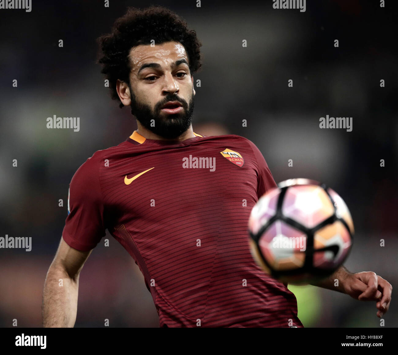 Rome, Italy. 01st Apr, 2017. Roma Mohamed Salah in action during the ...