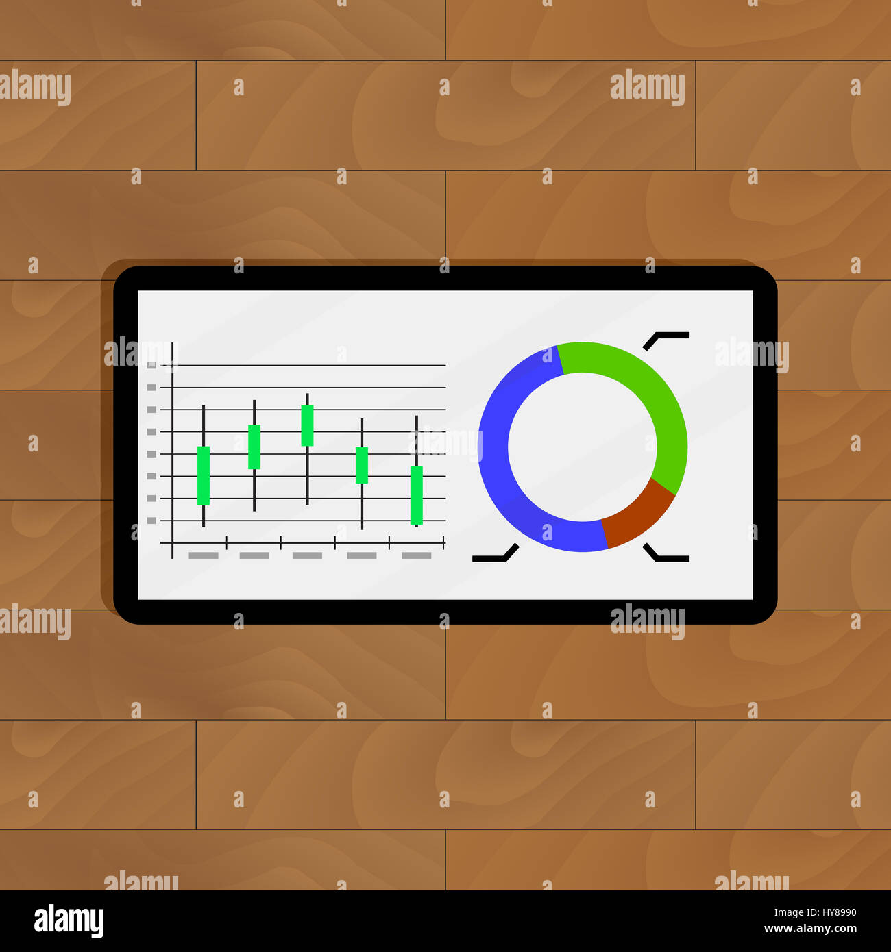 Stock chart vector. Analytics growth marketing progress, pie chart ...