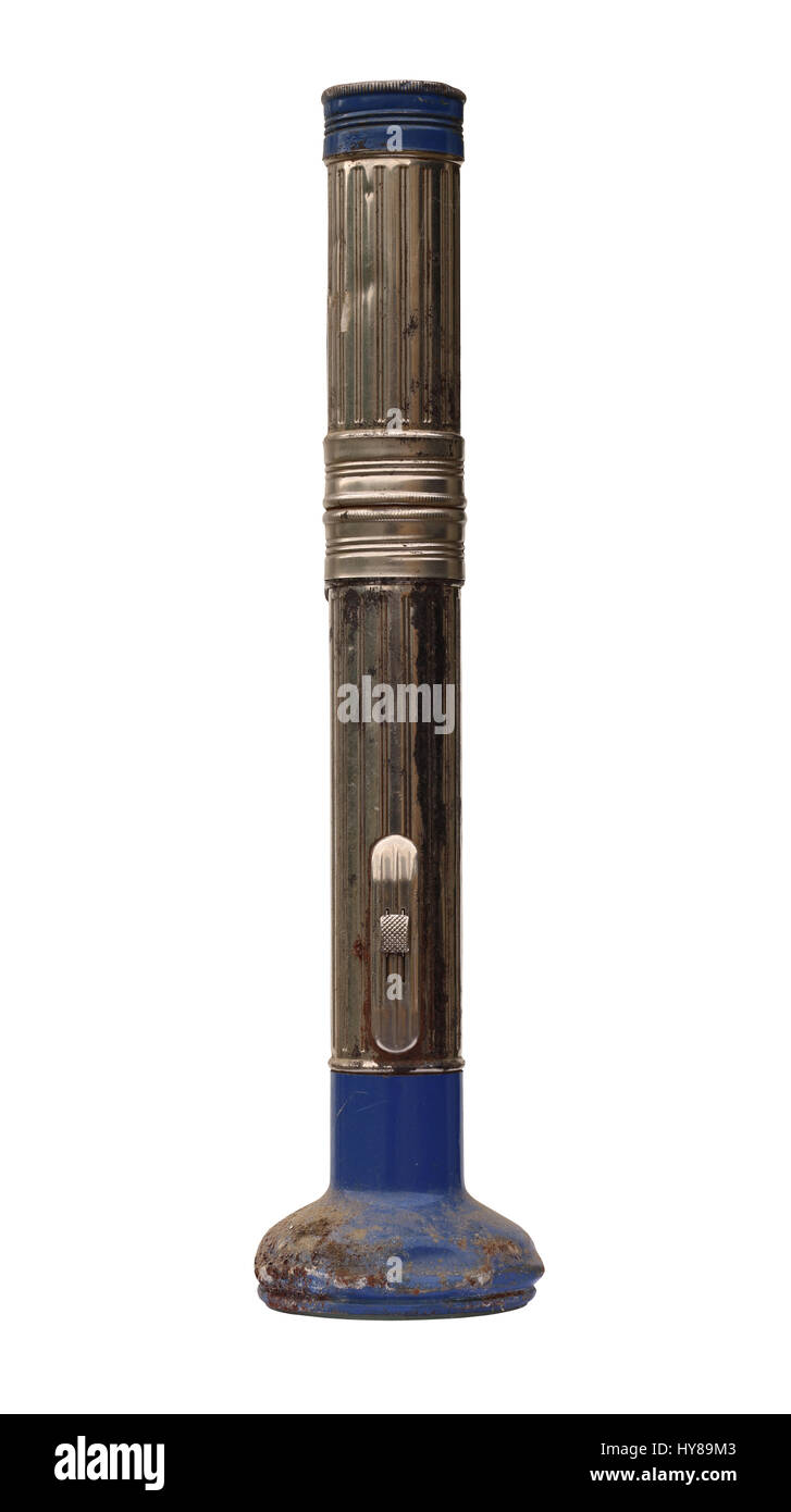 Old used electric torch on white background Stock Photo - Alamy