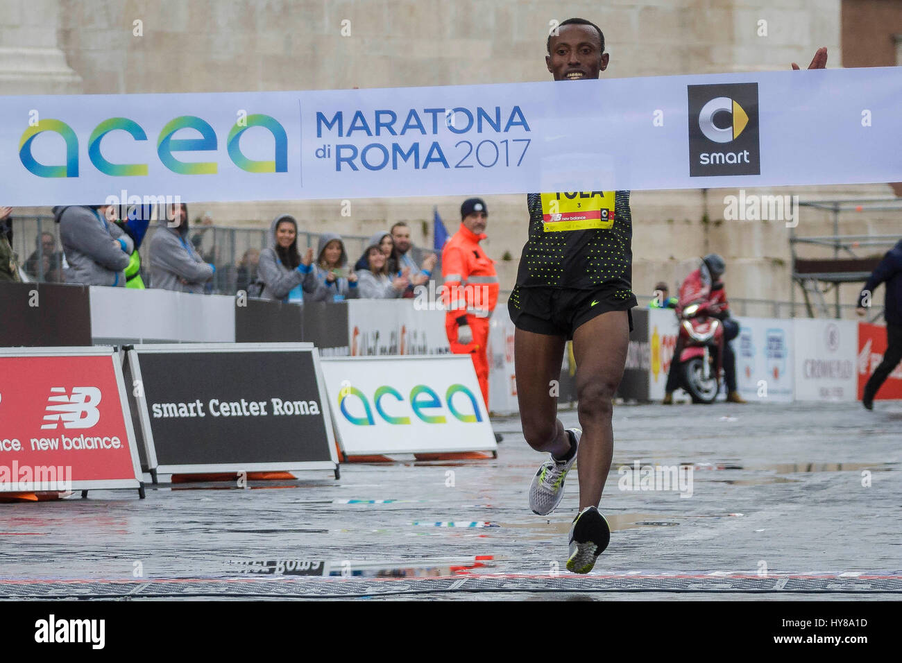 Rome, Italy. 02nd Apr, 2017. Tola Shura Kitata celebrates as he wins ...