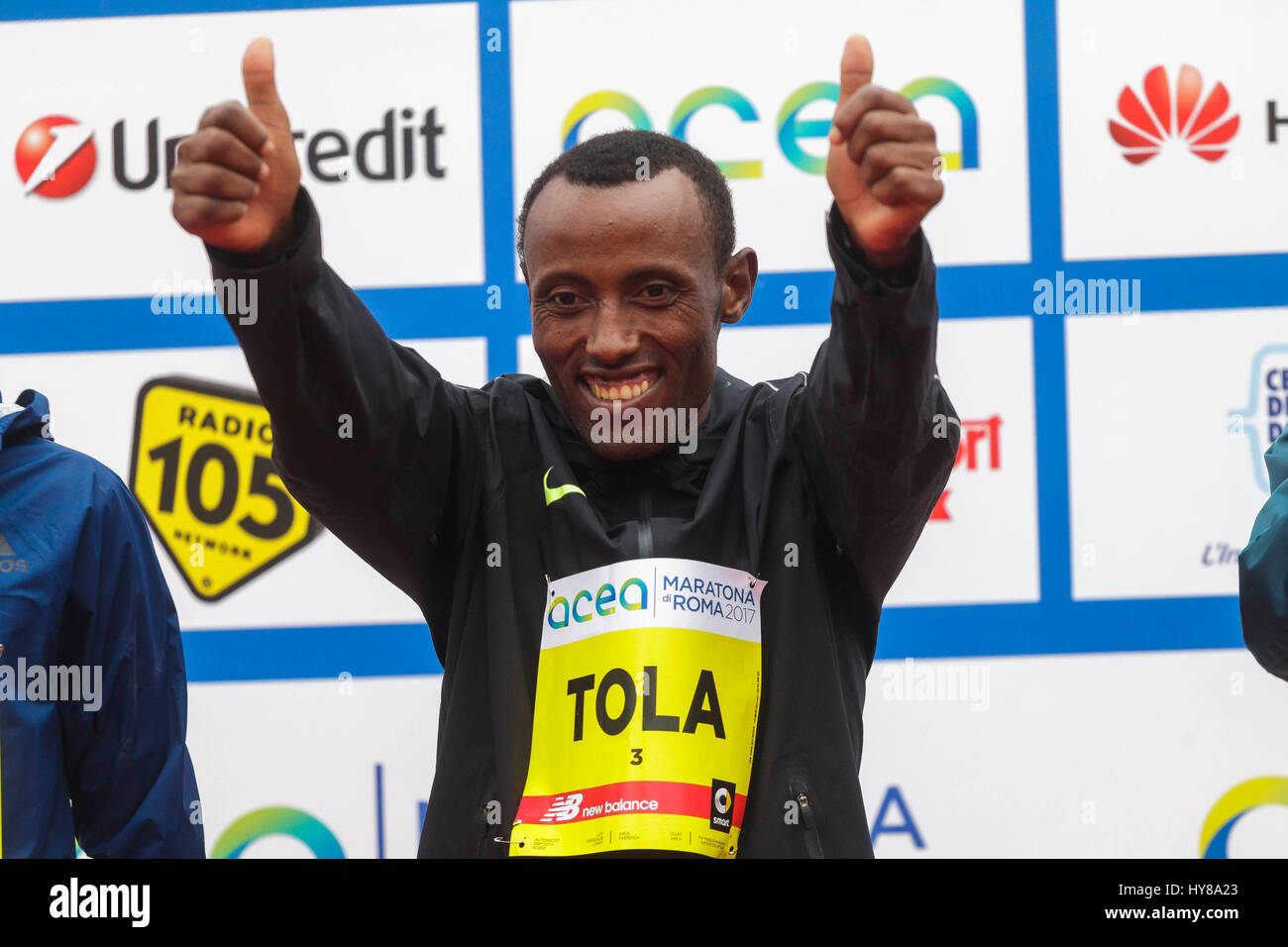 Rome, Italy. 02nd Apr, 2017. Tola Shura Kitata celebrates as he wins ...