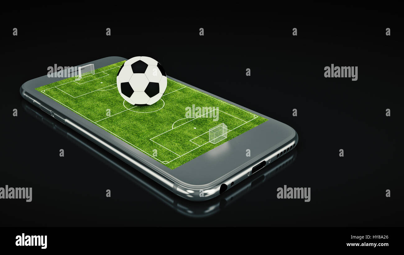 Mobile soccer. Football field on the smartphone screen and ball. Online ...