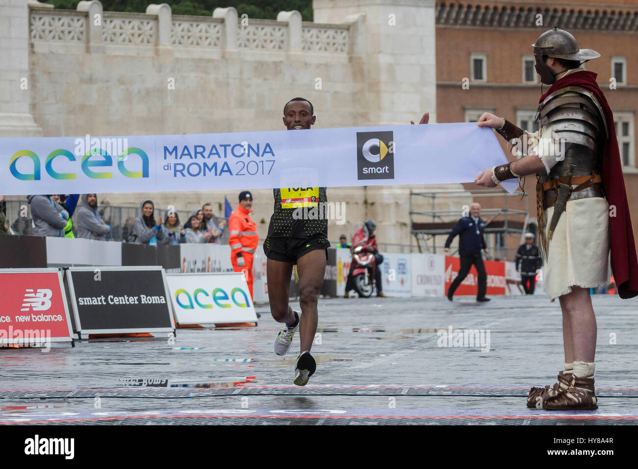 Rome, Italy. 02nd Apr, 2017. Tola Shura Kitata celebrates as he wins ...