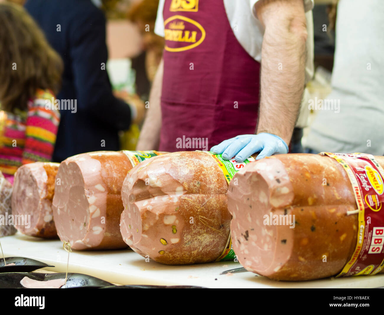 stalls and producers at Salumi da re, prosciutto culatello ham and cold ...