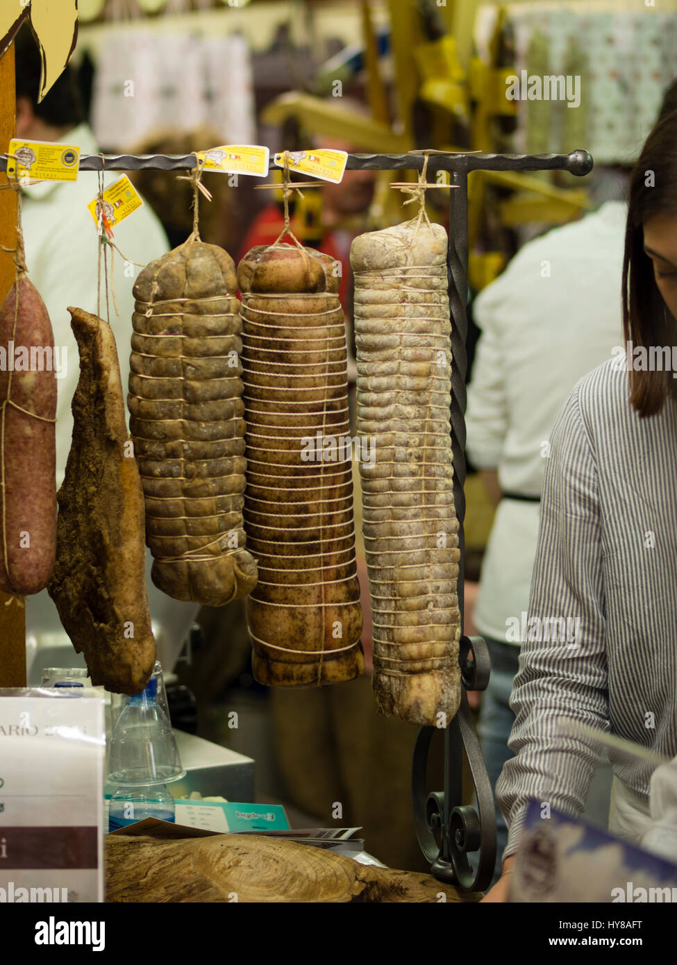 stalls and producers at Salumi da re, prosciutto culatello ham and cold ...