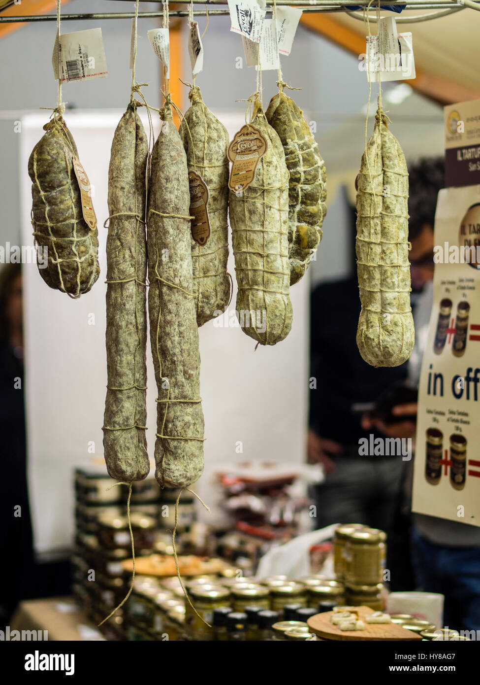 stalls and producers at Salumi da re, prosciutto culatello ham and cold ...