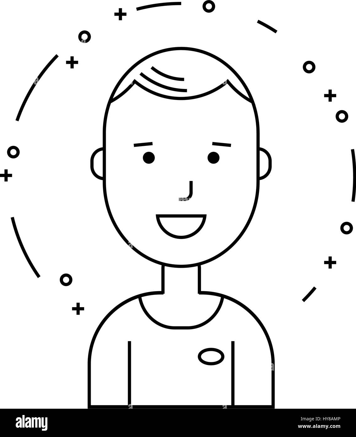Smiling guy character. Vector illustration of icon in flat outline ...