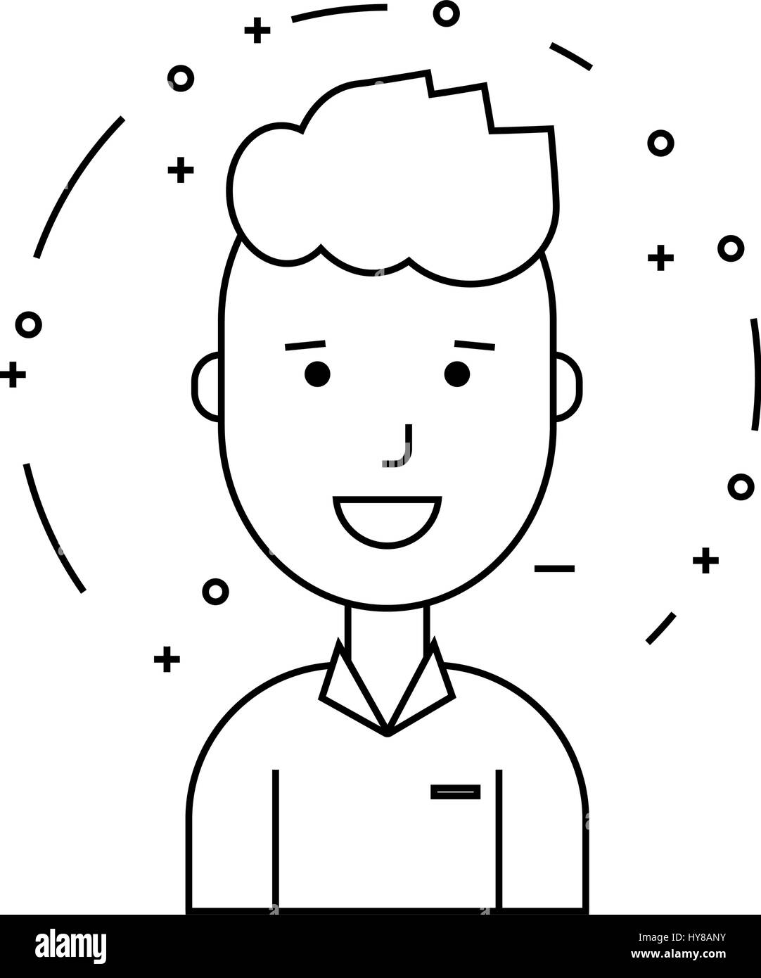 Smiling guy character. Vector illustration of icon in flat outline ...