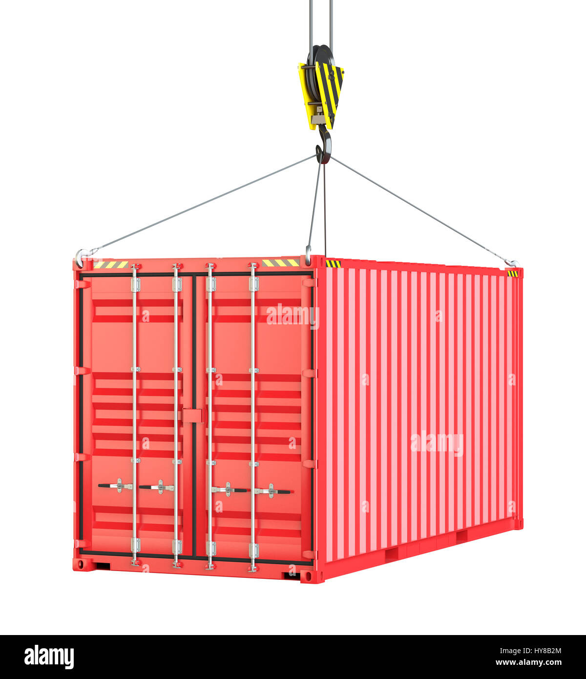 Crane hook and red cargo container. Isolated Stock Photo - Alamy