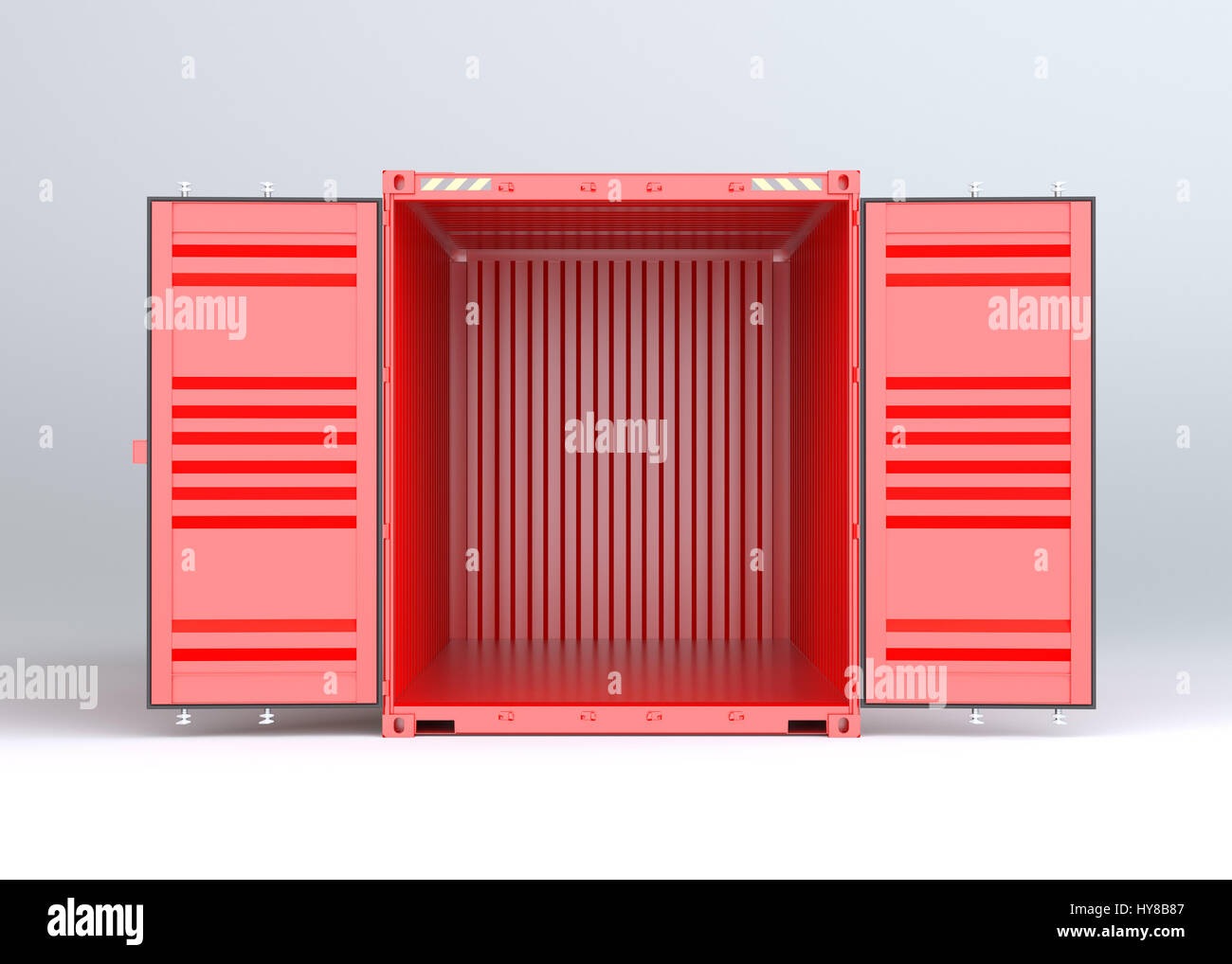 Open red cargo container on gray background Stock Photo - Alamy
