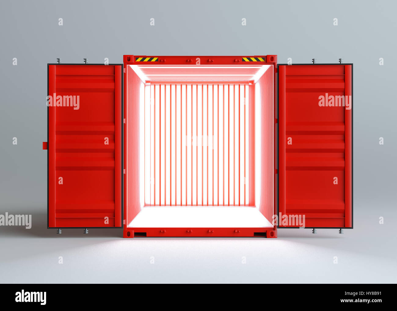 Open red cargo container with light inside Stock Photo - Alamy