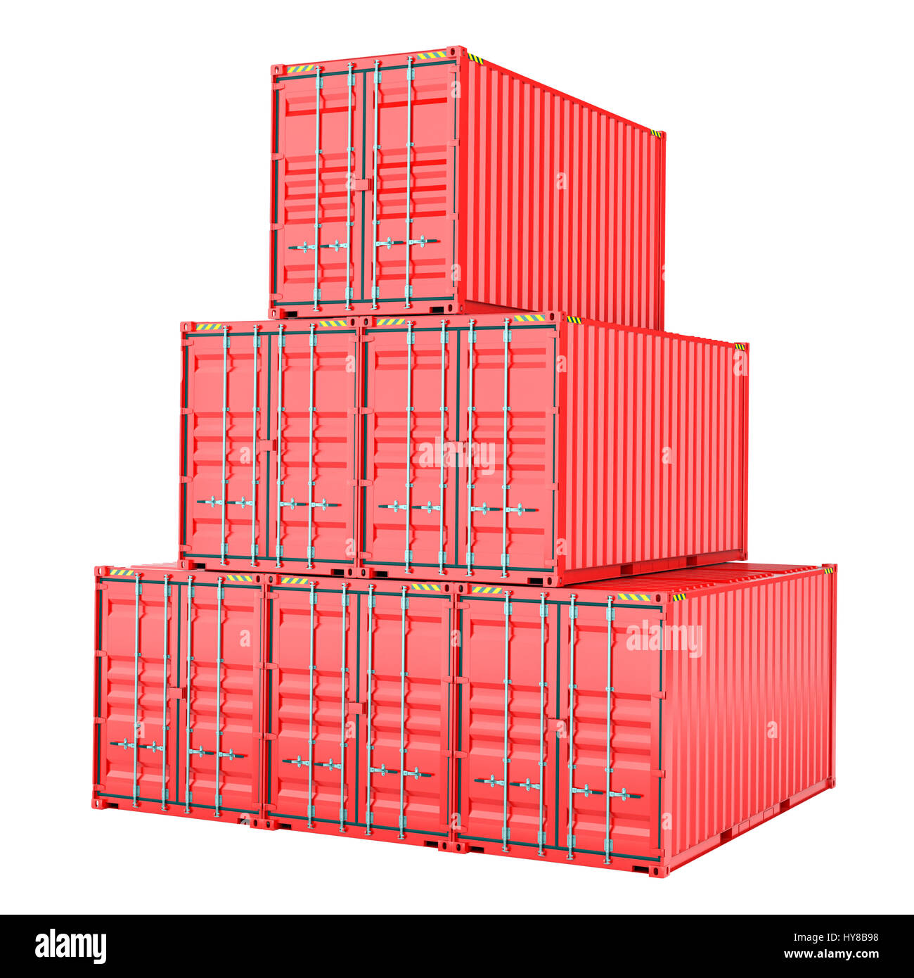 Stacked red cargo containers over white Stock Photo - Alamy