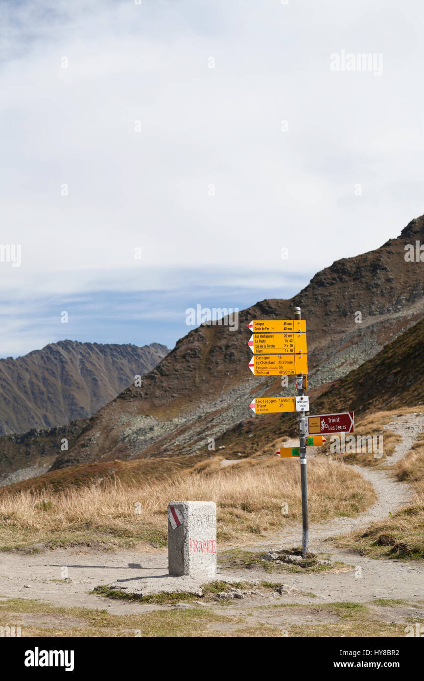 Franace, the Swiss/French border marker between Le Tour and Trient on ...