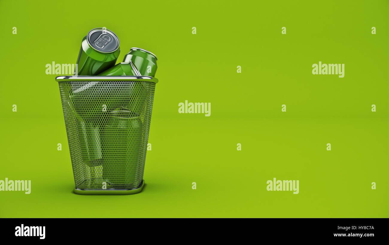 Recycling concept: drink cans in the trash bin. 3d rendering Stock ...
