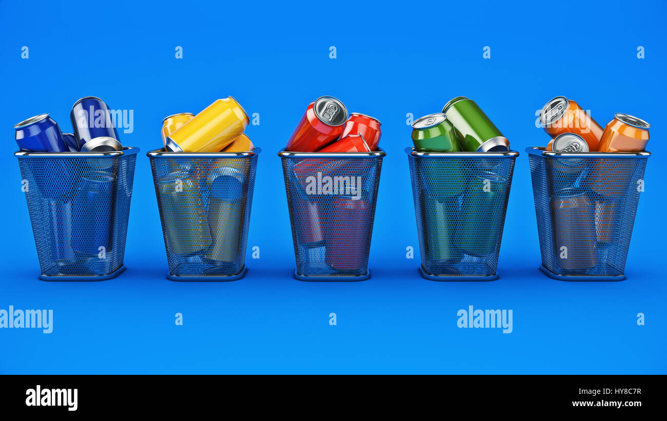 Recycling concept: drink cans in the trash bin. 3d rendering Stock ...