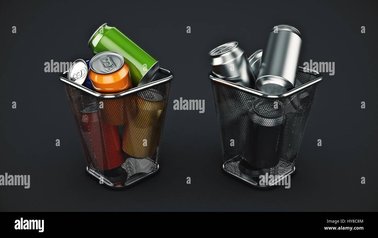 Recycling concept: drink cans in the trash bin. 3d rendering Stock ...