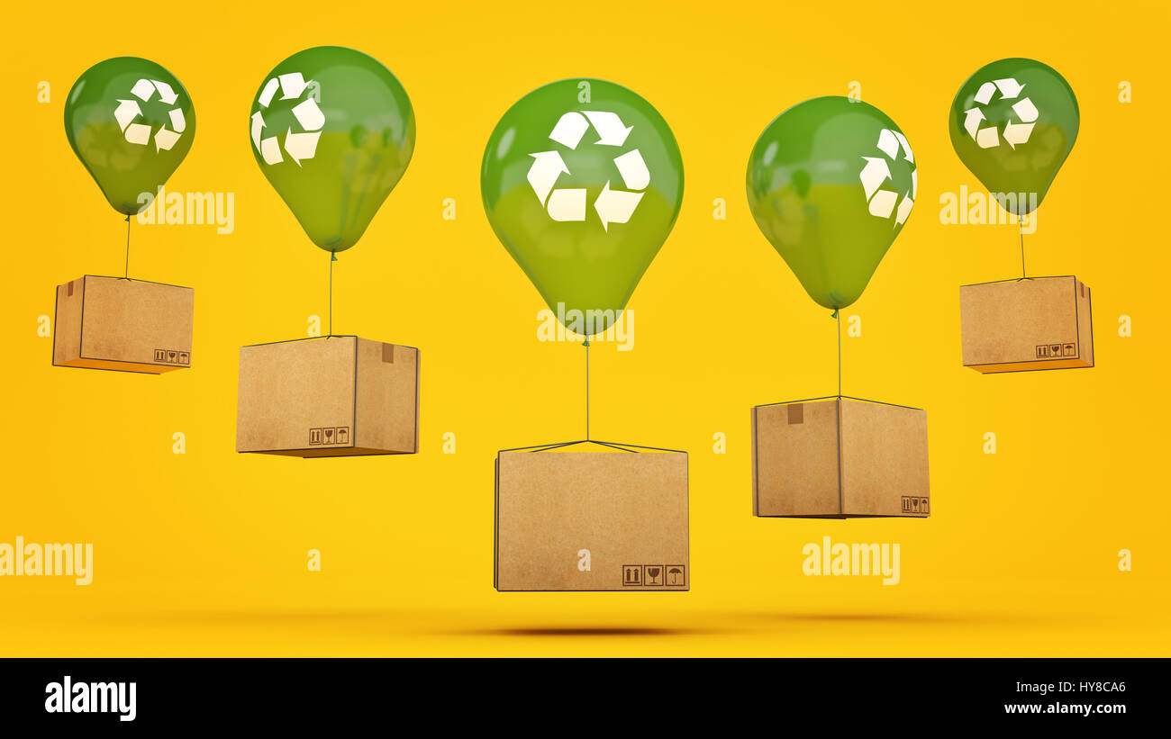 Recycle sign On a Green Glossy Balloon and cardboard Stock Photo - Alamy