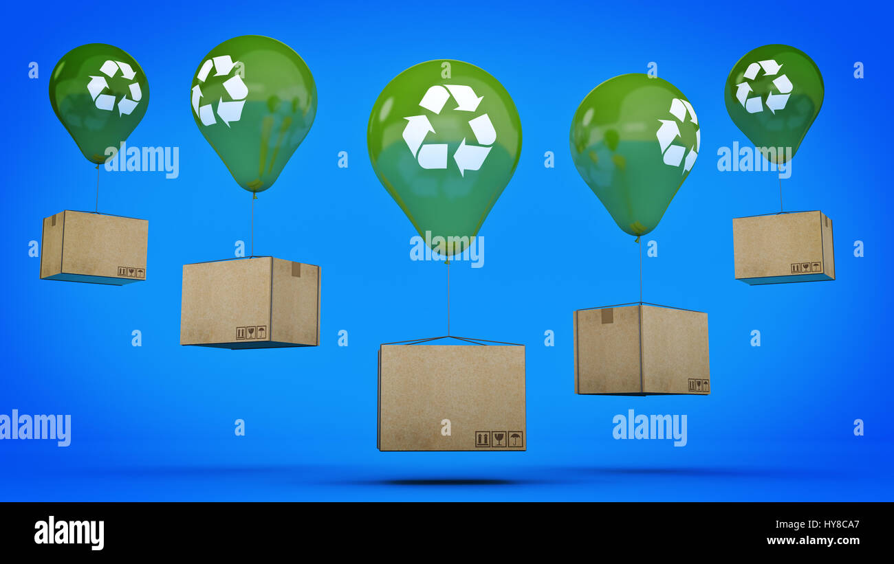 Recycle sign On a Green Glossy Balloon and cardboard Stock Photo - Alamy